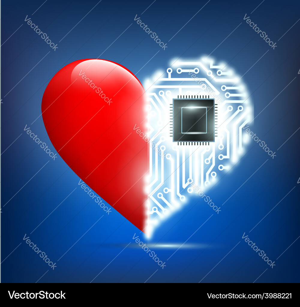 Human heart with the circuit board inside Vector Image