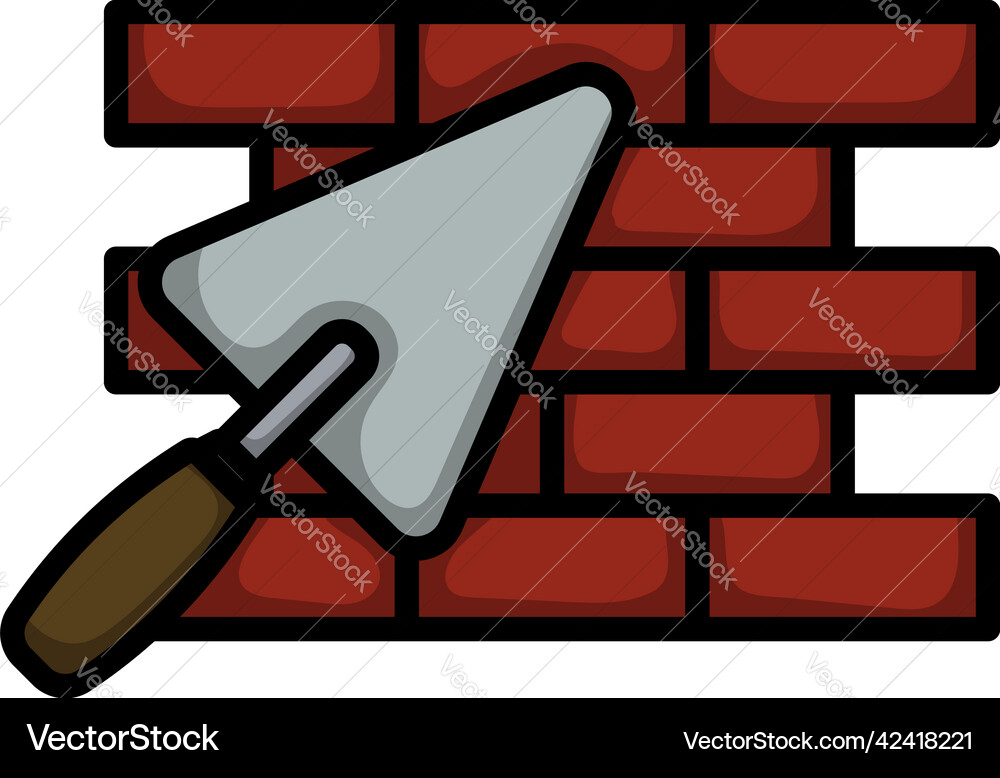 Icon of brick wall with trowel Royalty Free Vector Image