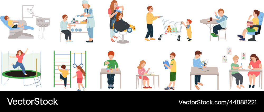 Kids services flat set Royalty Free Vector Image