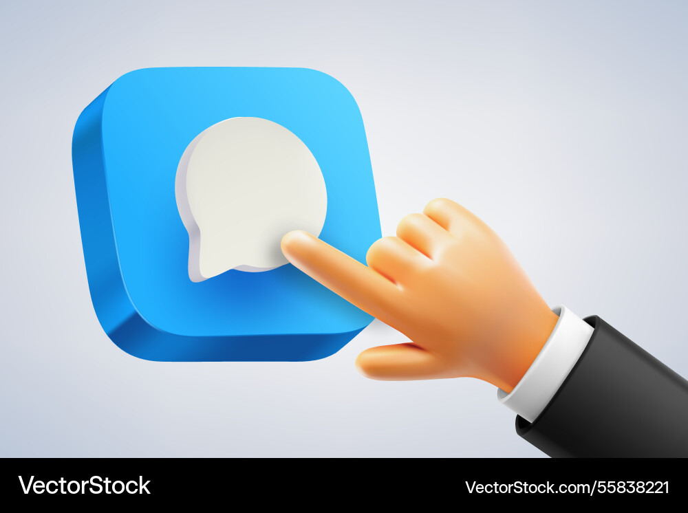 Man pressing button with message sign 3d Vector Image