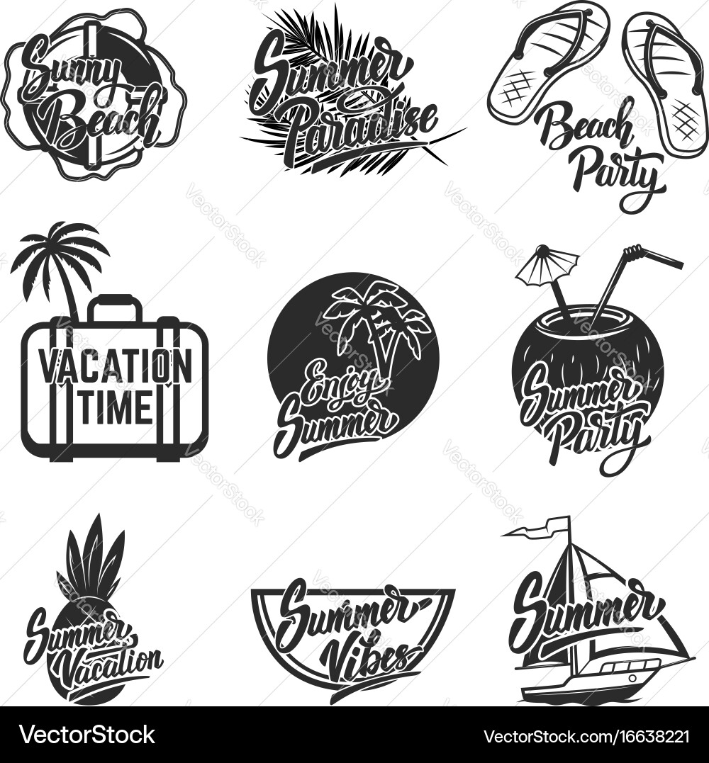 Summer emblems set of hand drawn lettering Vector Image