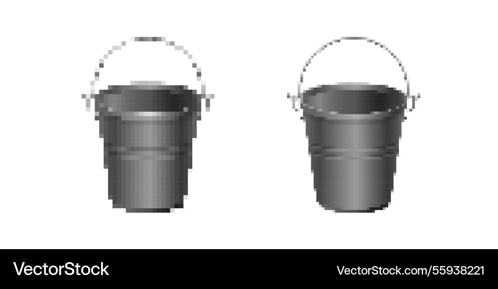 Two simple metal buckets with handles and rounded Vector Image