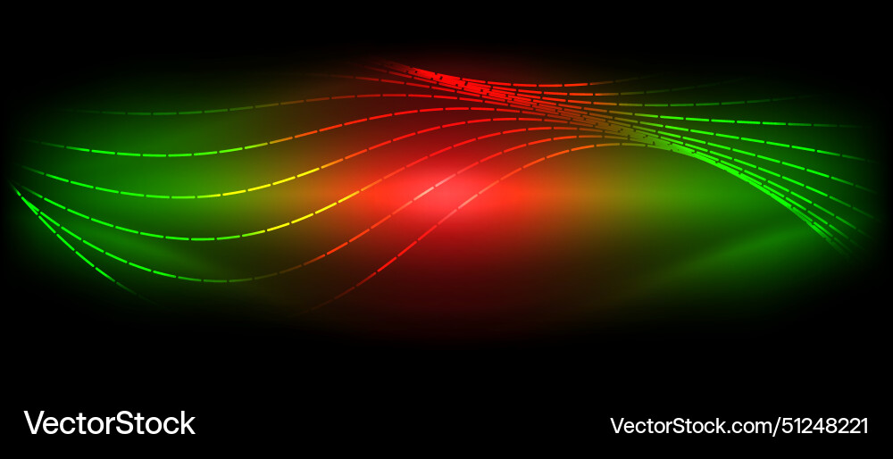 Vibrant red and green neon wave set against Vector Image