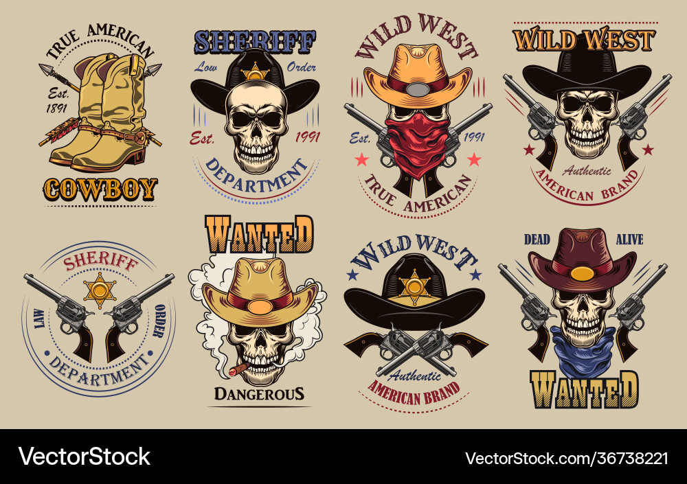 Vintage wild west flat sign set Royalty Free Vector Image