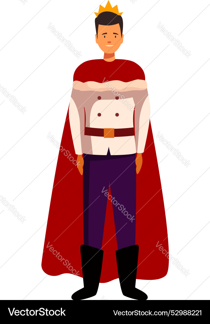 Young prince wearing crown and red cape standing Vector Image