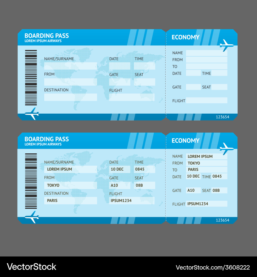 Airline Boarding Pass Tickets Royalty Free Vector Image