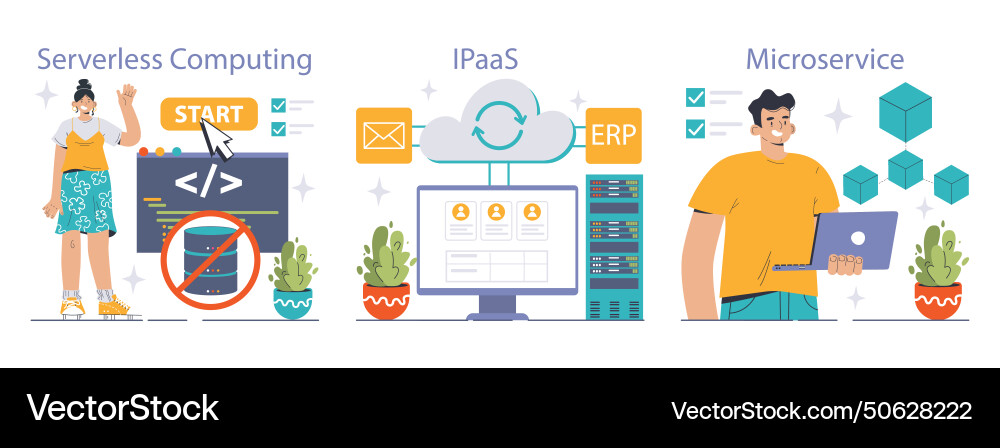 Cloud services set flat Royalty Free Vector Image