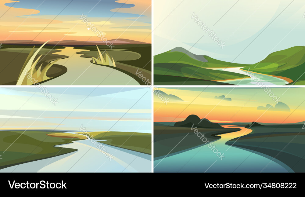 Collection river landscapes Royalty Free Vector Image