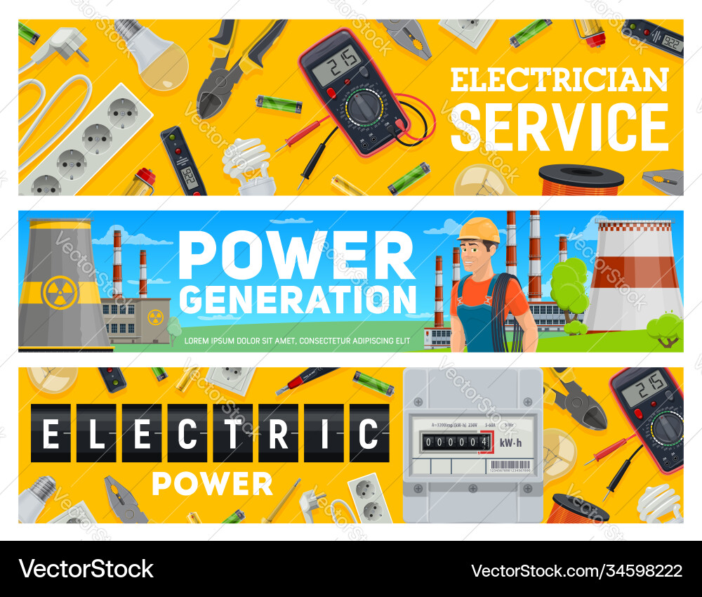 Electrician service electric power banner Vector Image