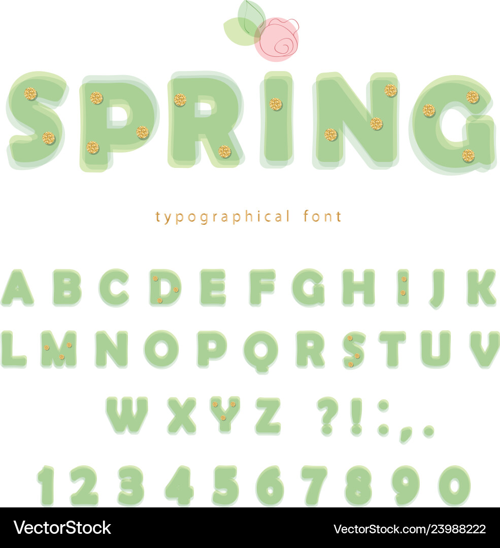 Light green spring font transparent abc letters Vector Image
