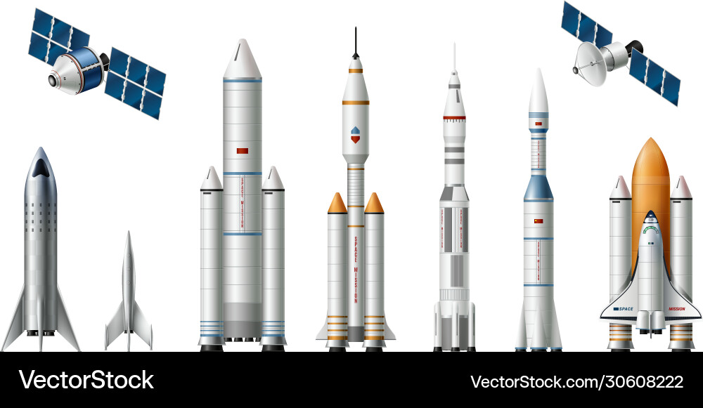 Rocket spacecrafts realistic set Royalty Free Vector Image
