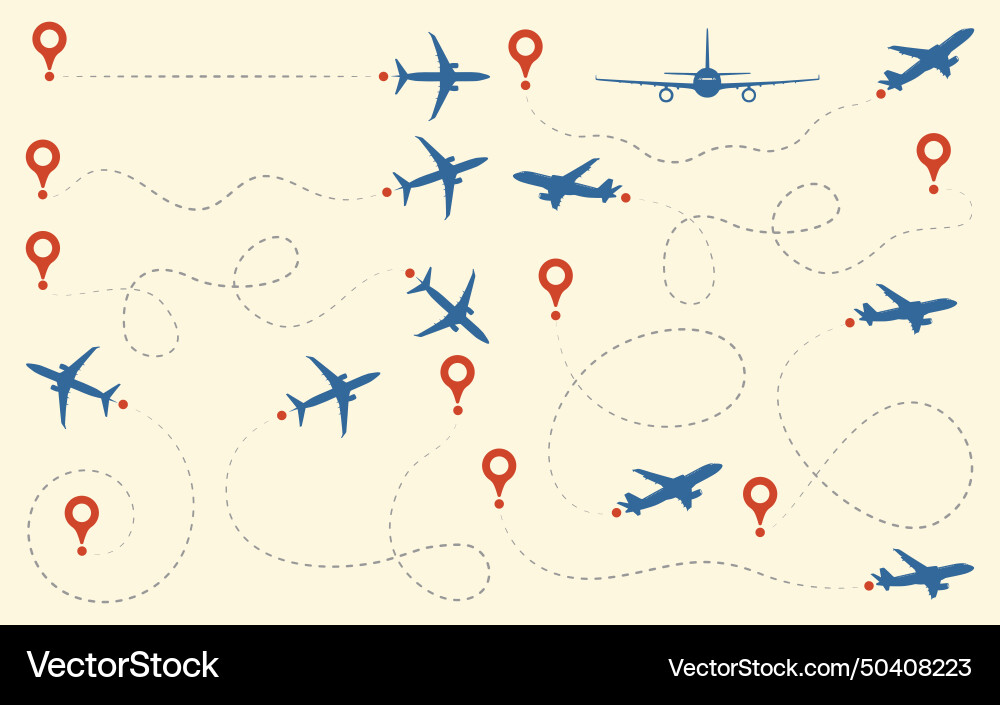 Airplane track to point with dashed line Vector Image