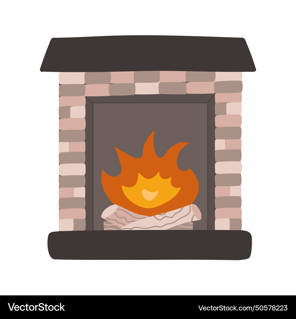 Cartoon fireplace with brickwork fire Royalty Free Vector