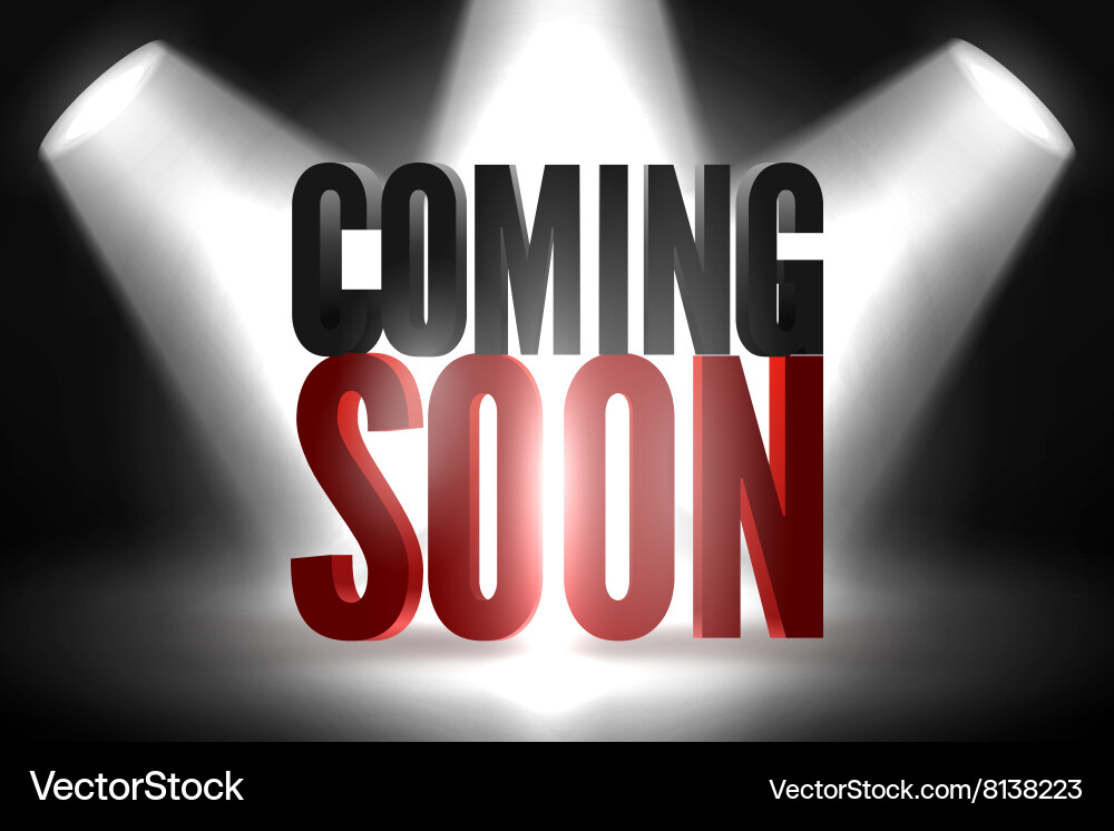 Coming soon text in spotlight shine effects Vector Image