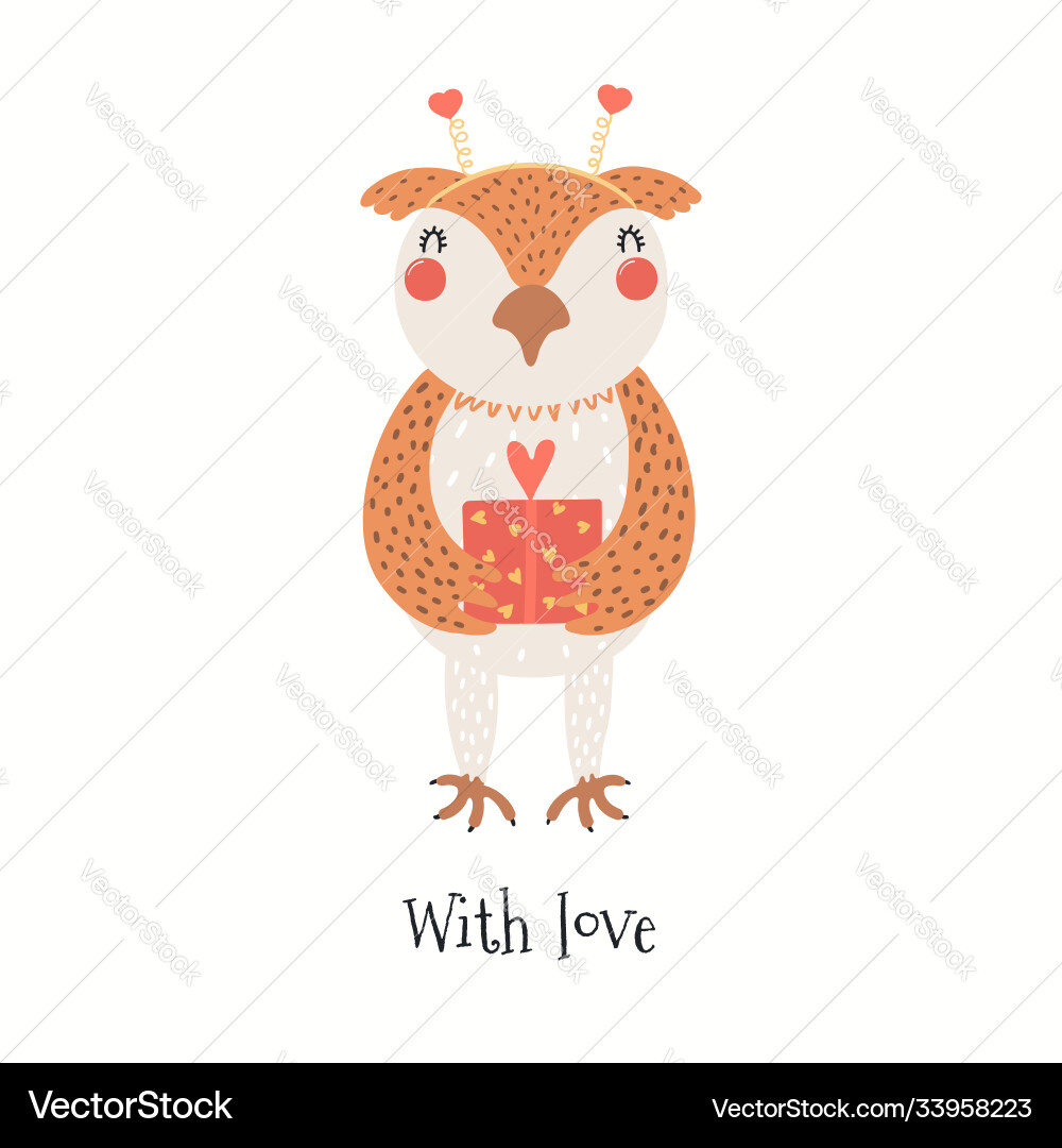 Cute owl valentine card Royalty Free Vector Image