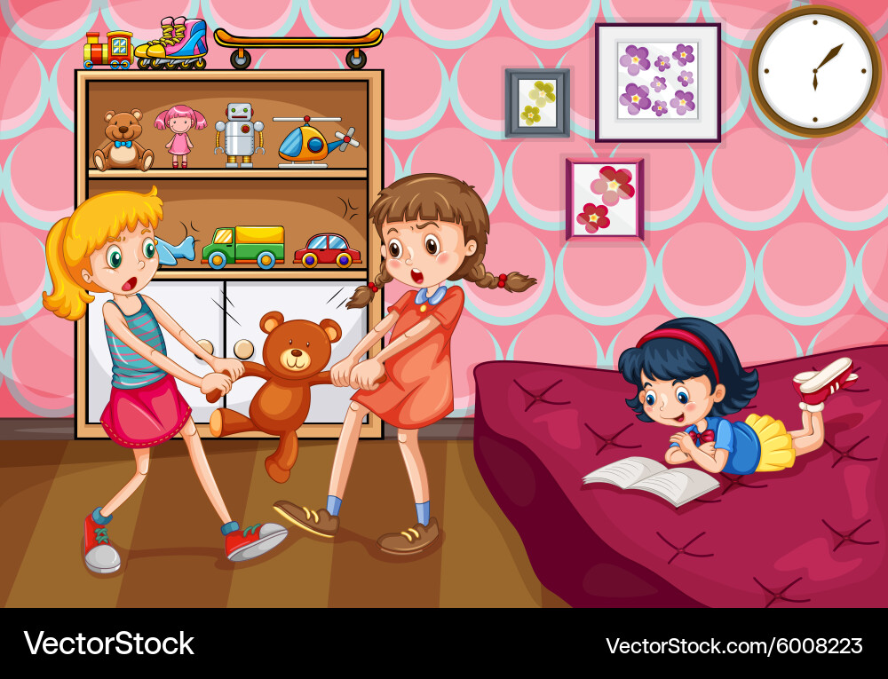 Girl fighting over a toy Royalty Free Vector Image