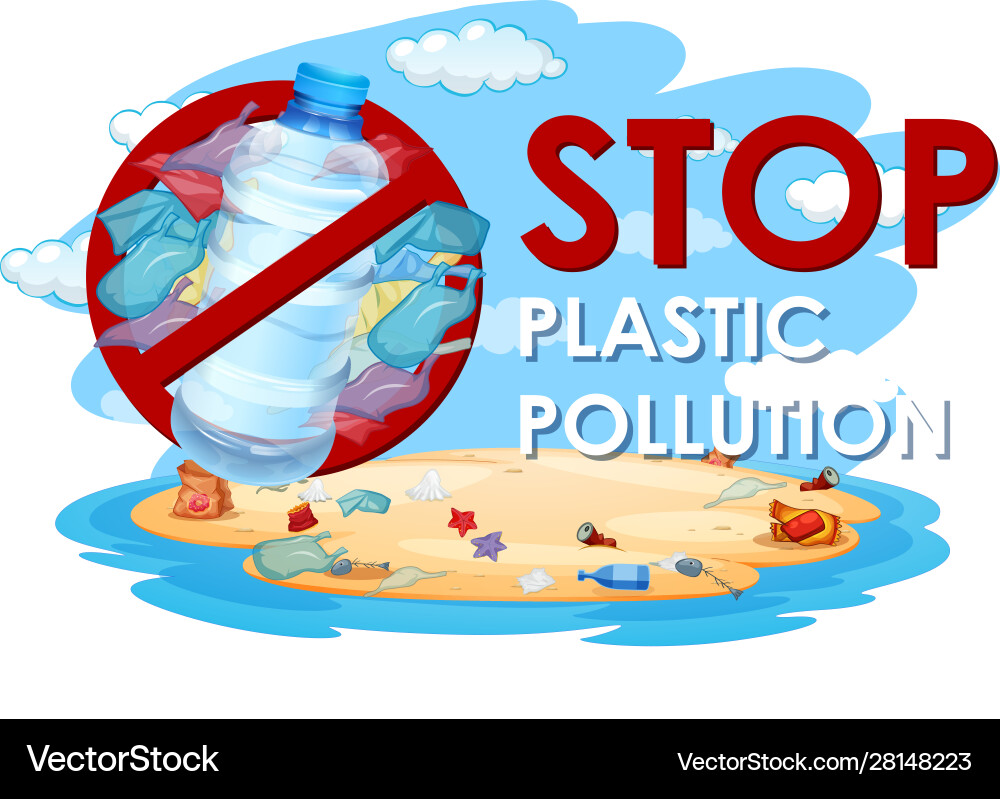 Poster design with plastic bags and bottles Vector Image