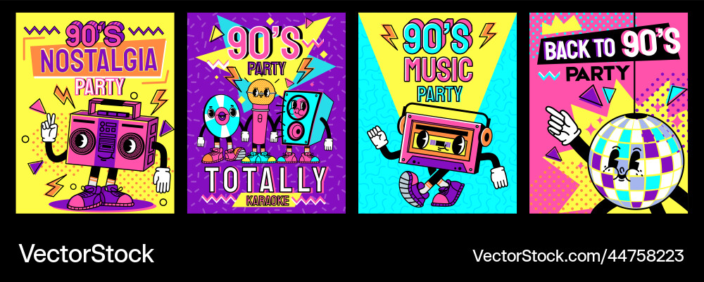 Retro party poster back to 90s nostalgia music Vector Image