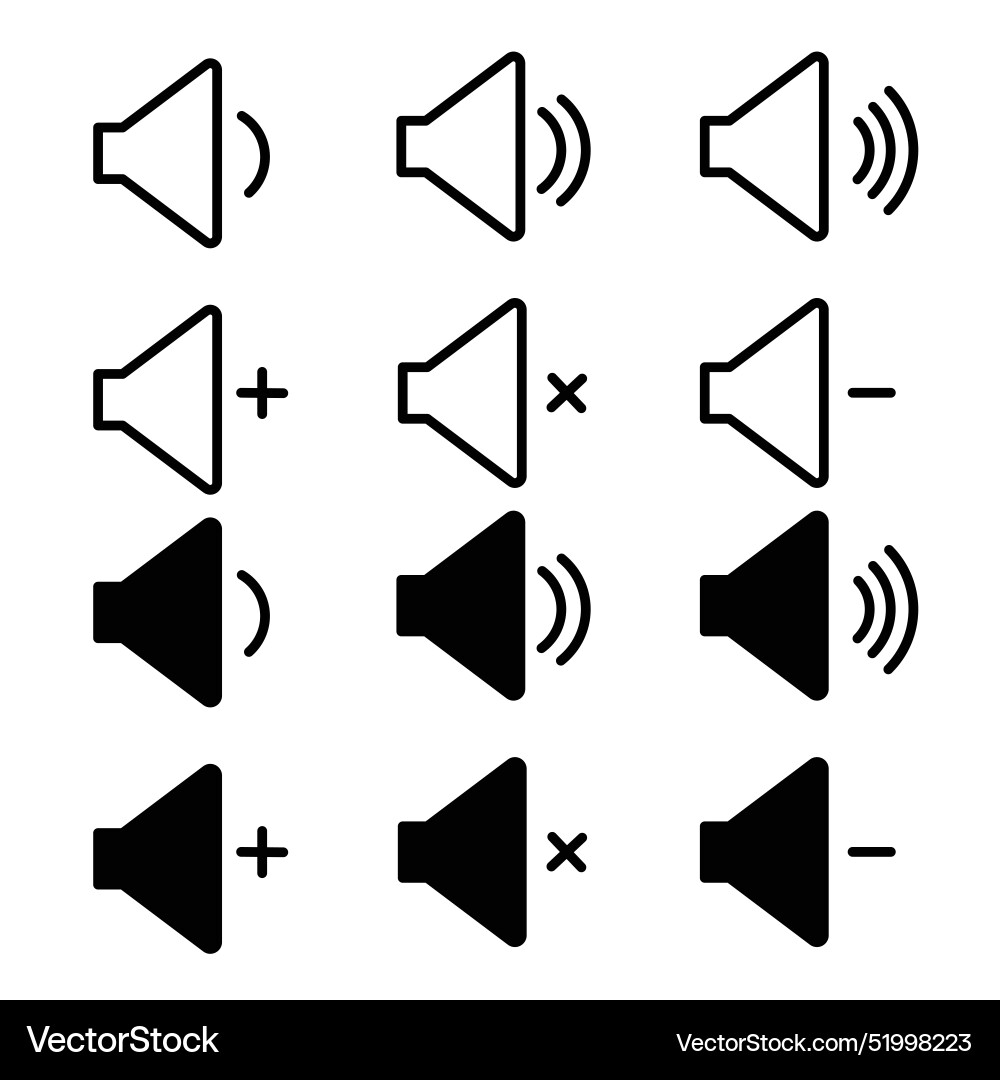 Speaker volume outline icon collection or set Vector Image