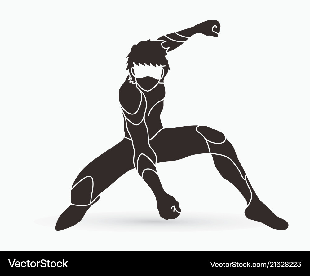 Superhero landing action cartoon man Royalty Free Vector