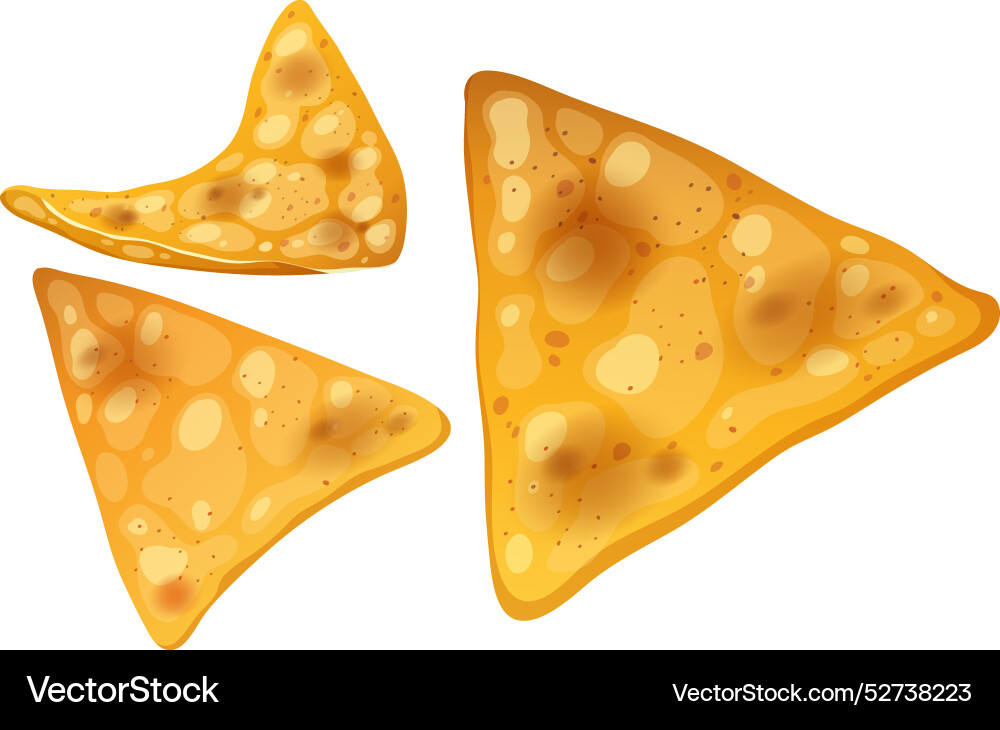 Three golden crunchy tortilla chips Royalty Free Vector