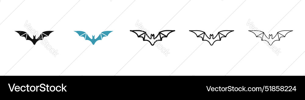 Bat icon set in black and blue colors Royalty Free Vector