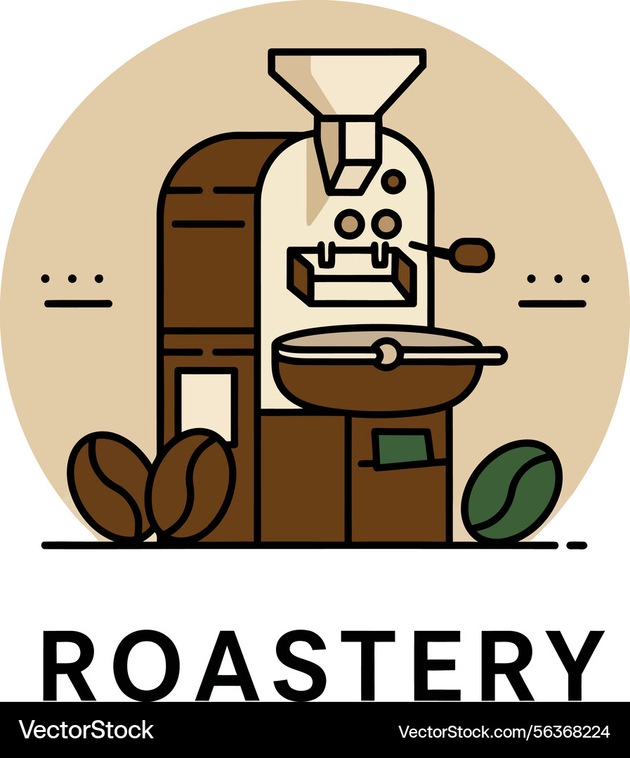 Coffee roastery logo design with roasting machine Vector Image