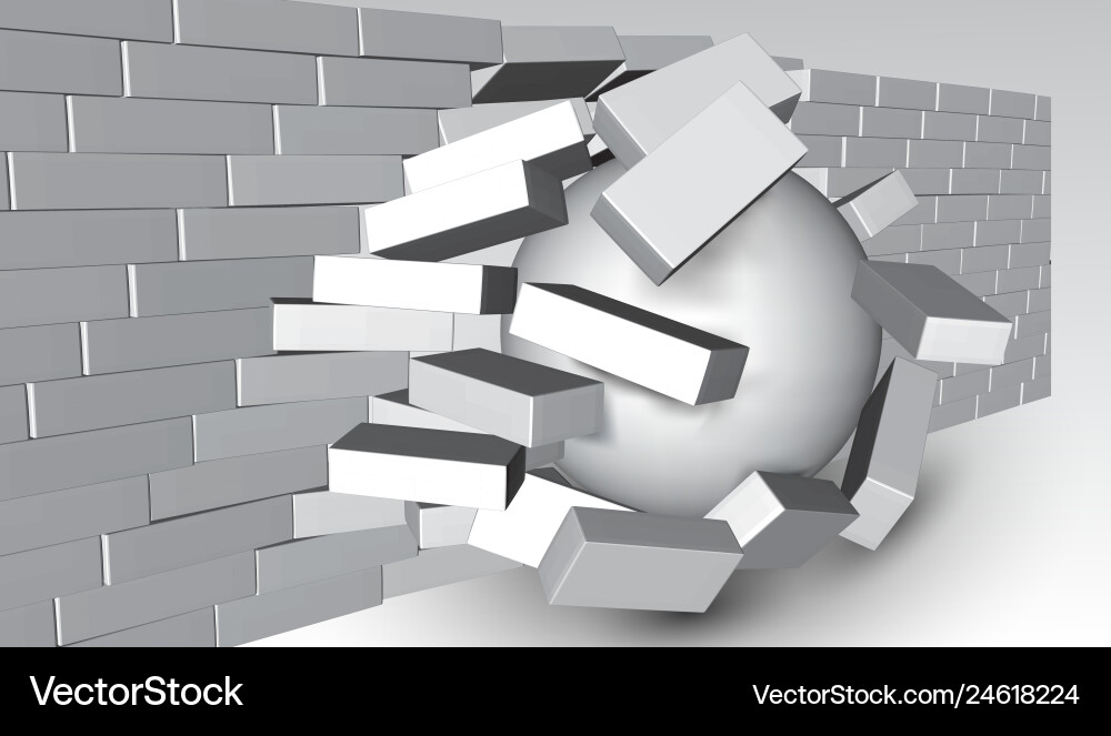 Destruction of a brick wall 3d breaking Royalty Free Vector