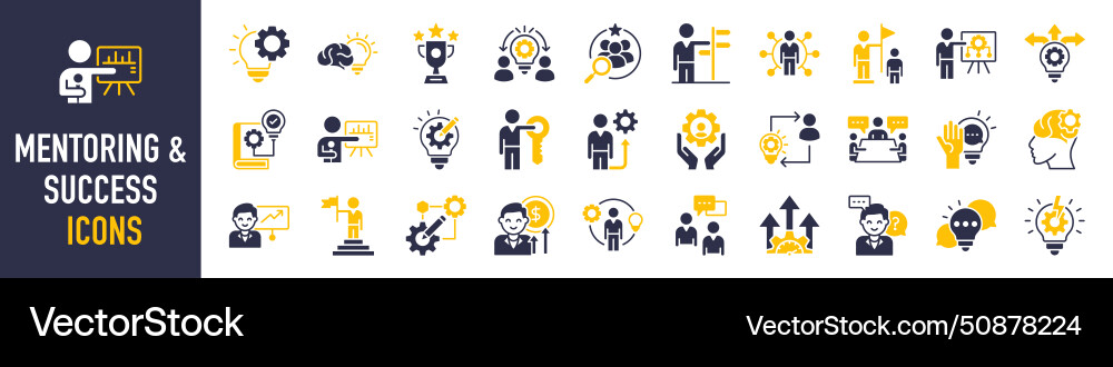 Mentoring and success icon set Royalty Free Vector Image