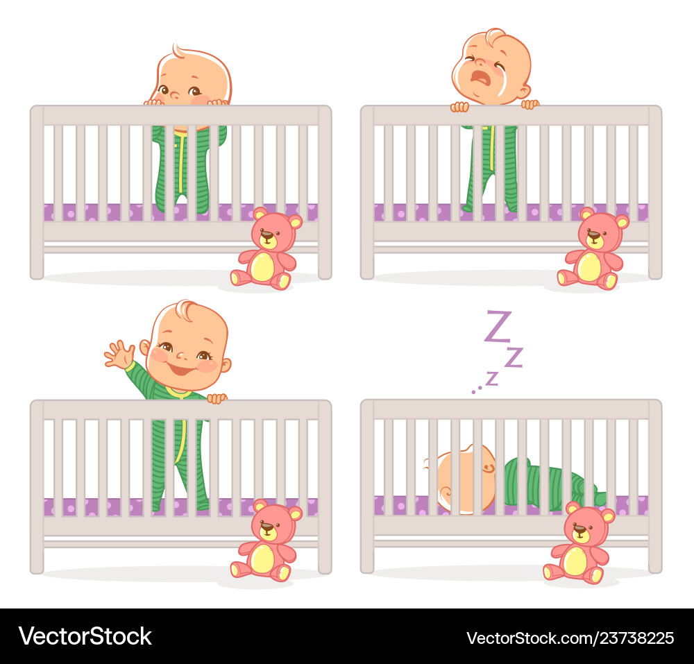Little baby in crib Royalty Free Vector Image - VectorStock