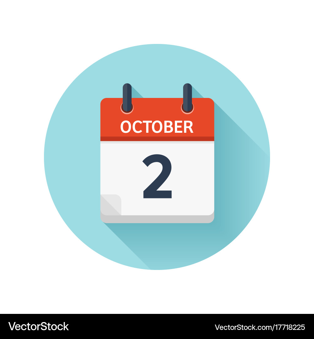 October 2 flat daily calendar icon date Royalty Free Vector