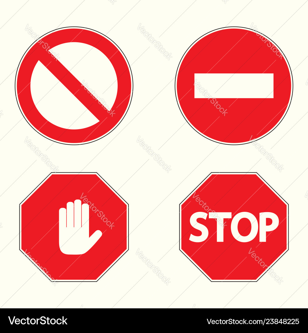 Prohibitory Road Signs - Stop & No Entry Vector Image