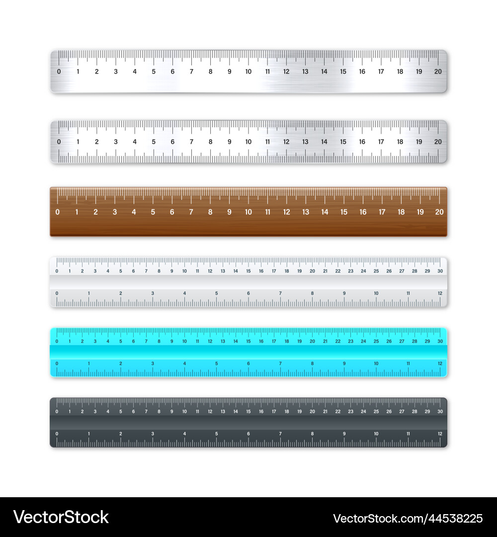 Realistic various metal and plastic rulers Vector Image