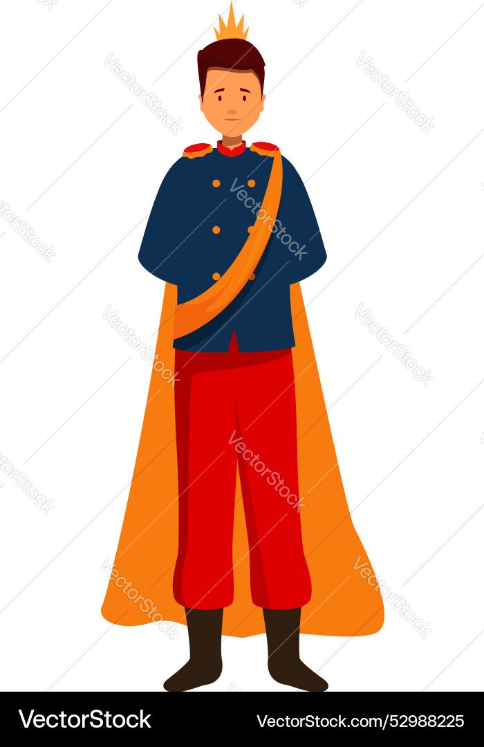 Sad prince wearing crown and cape standing still Vector Image