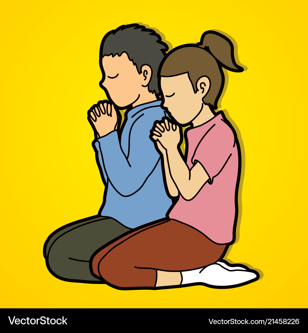 Boy and Girl Praying Together Royalty Free Vector Image