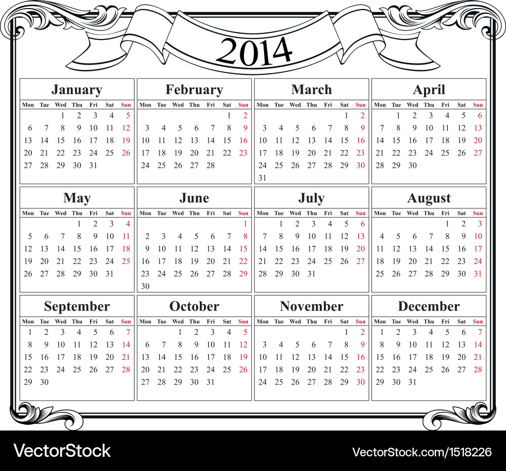 Calendar grid 2014 blank template Royalty Free Vector Image