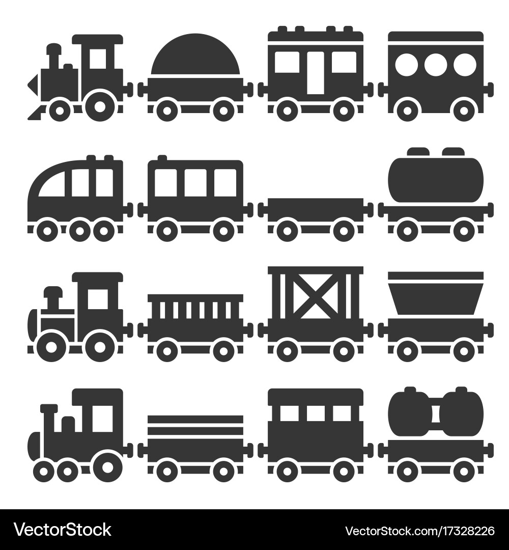 Cartoon style toy railroad train set Royalty Free Vector