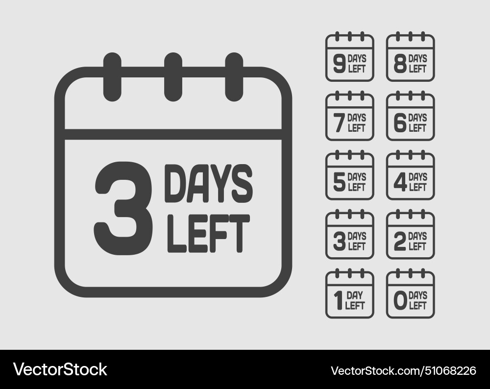 Countdown daily page calendar icon - 3 days left Vector Image