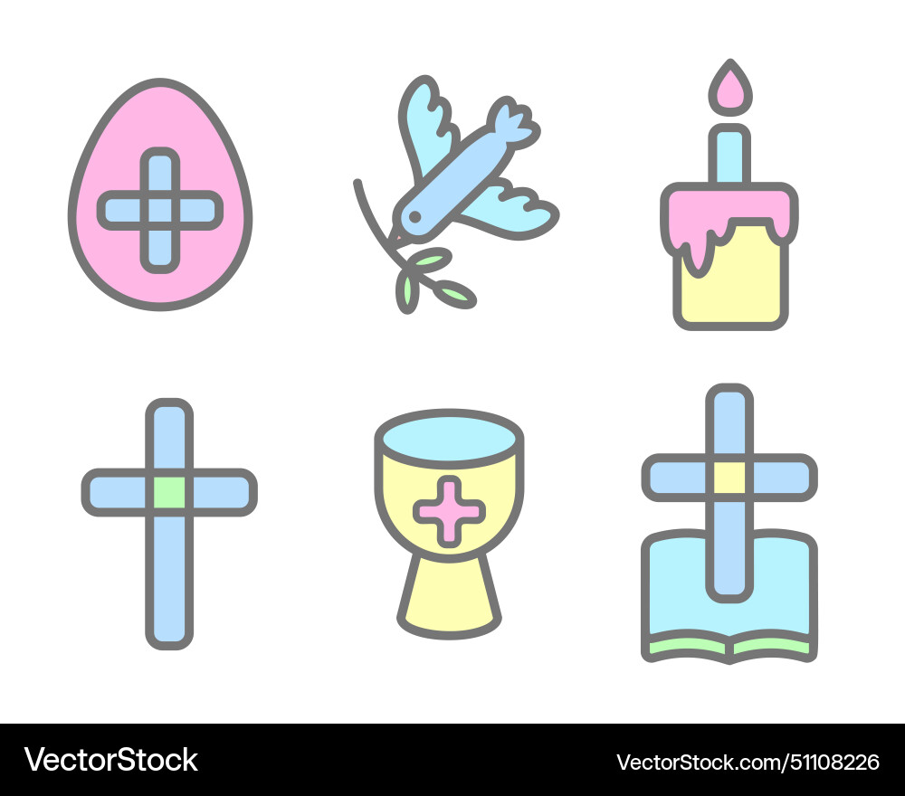 Easter icons christian religious outline Vector Image