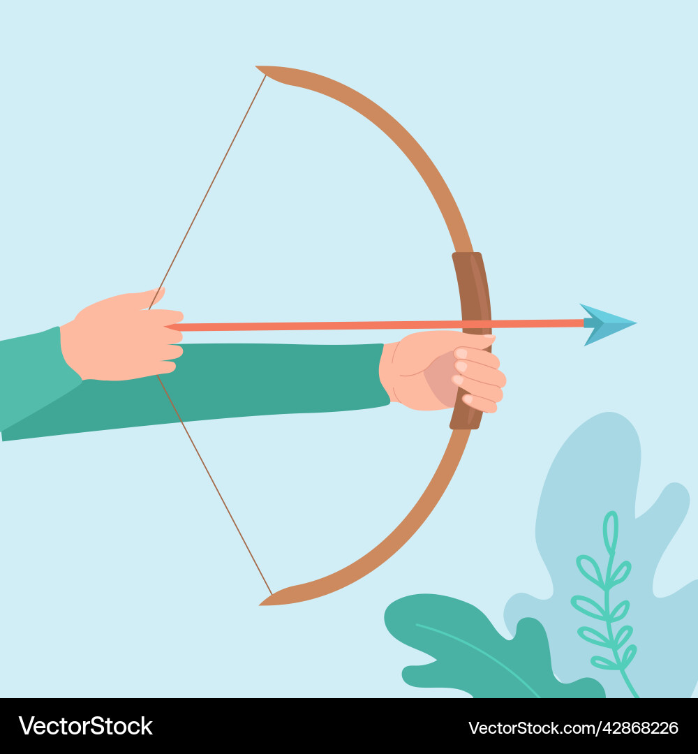 Hands of archer pulling string recurving bow Vector Image