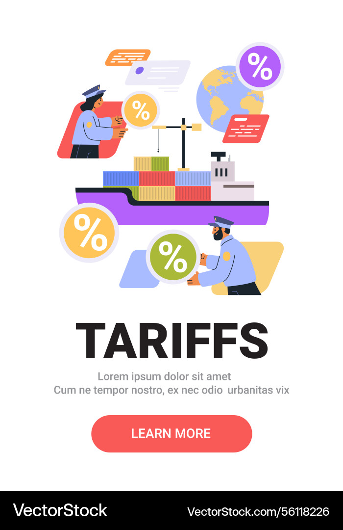 Tariffs trade concept cargo ship globe two Vector Image