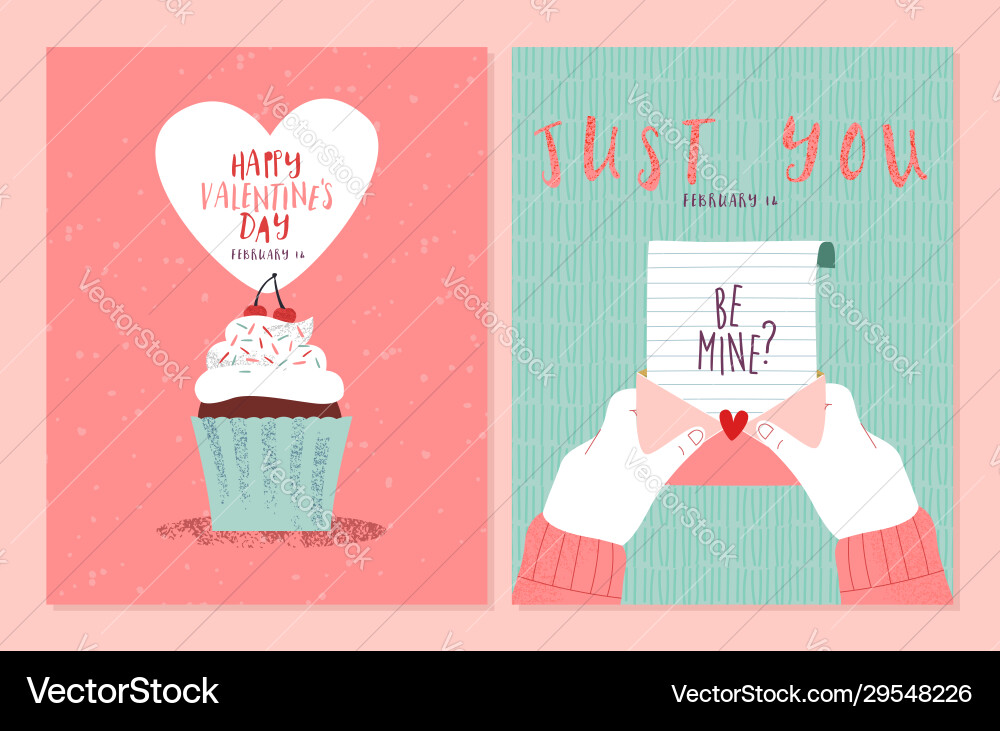 Valentines day cute hand drawn love card set Vector Image