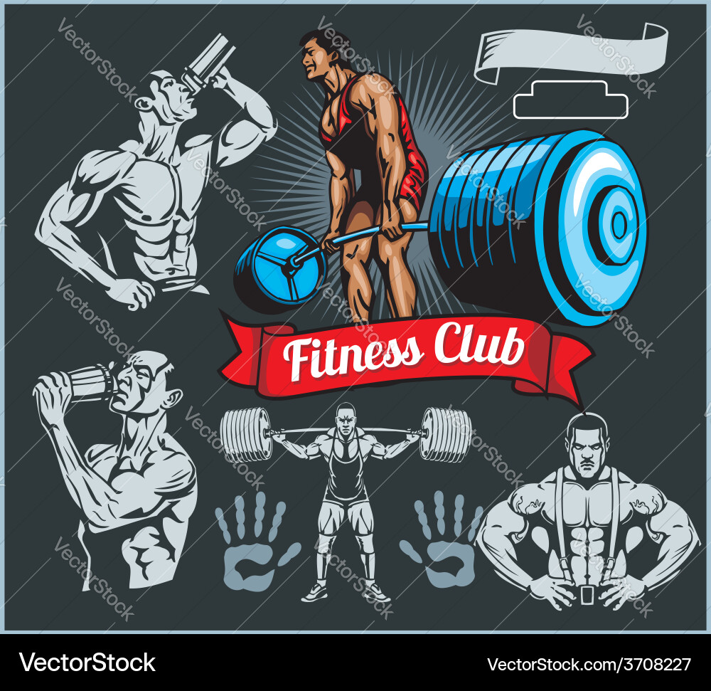 Bodybuilder with a barbell - set Royalty Free Vector Image