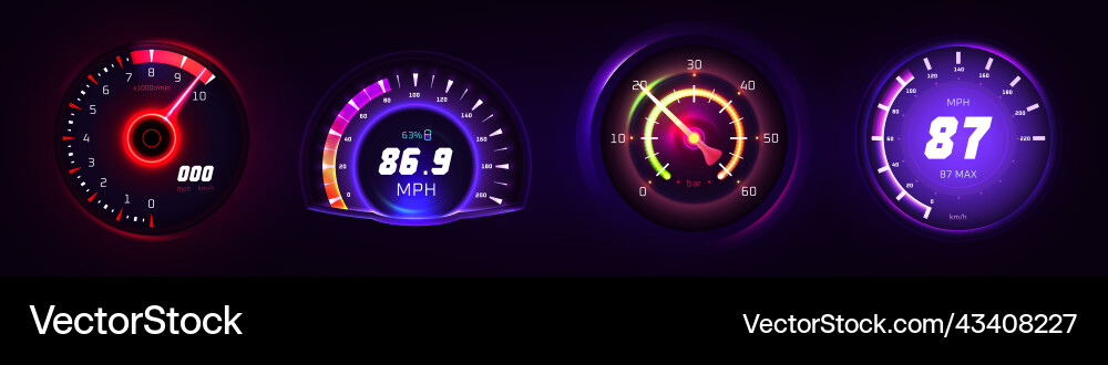 Car glowing speedometer odometer and neon Vector Image