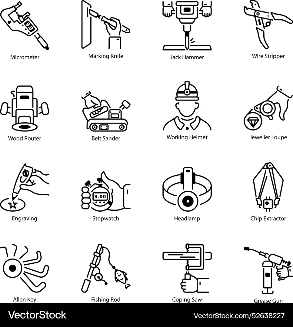 Collection of line style construction tools icons Vector Image