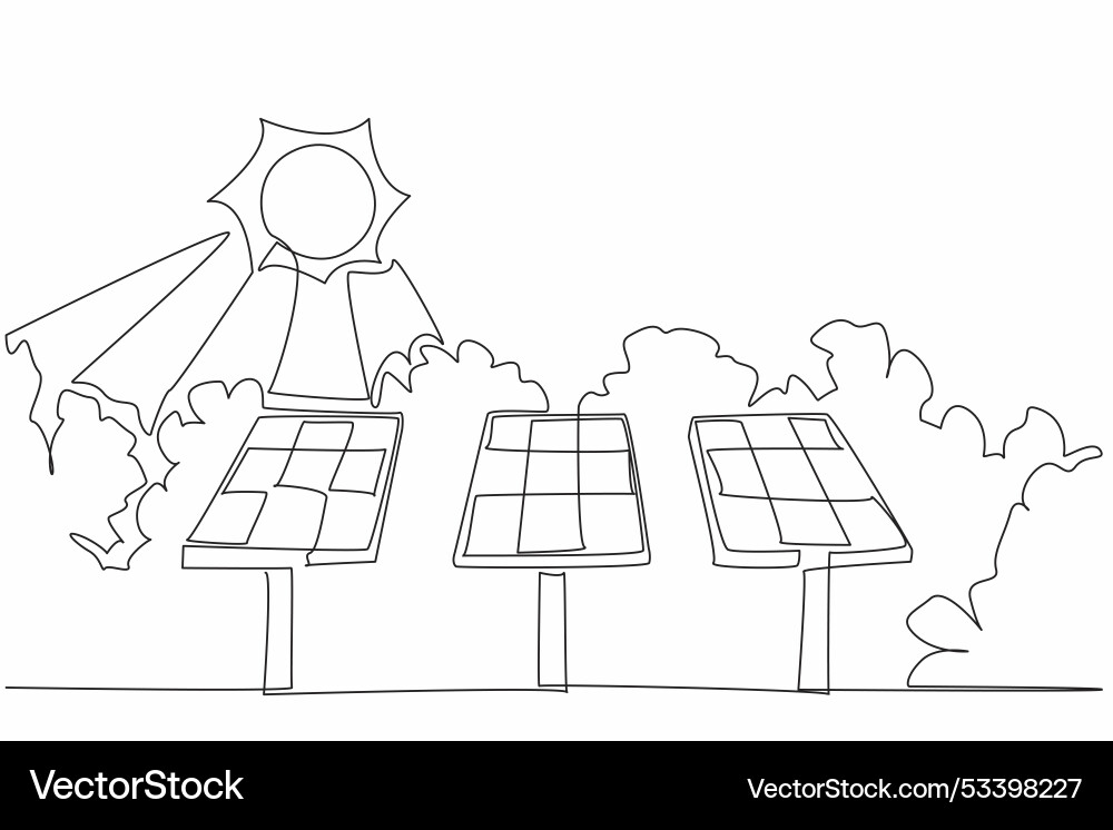 Continuous one line drawing three large solar Vector Image