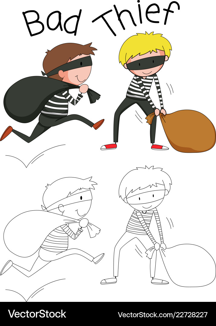 Doodle bad thief character Royalty Free Vector Image