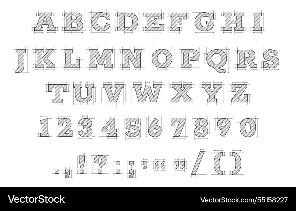 Engineering typeface abstract hand drawn letters Vector Image