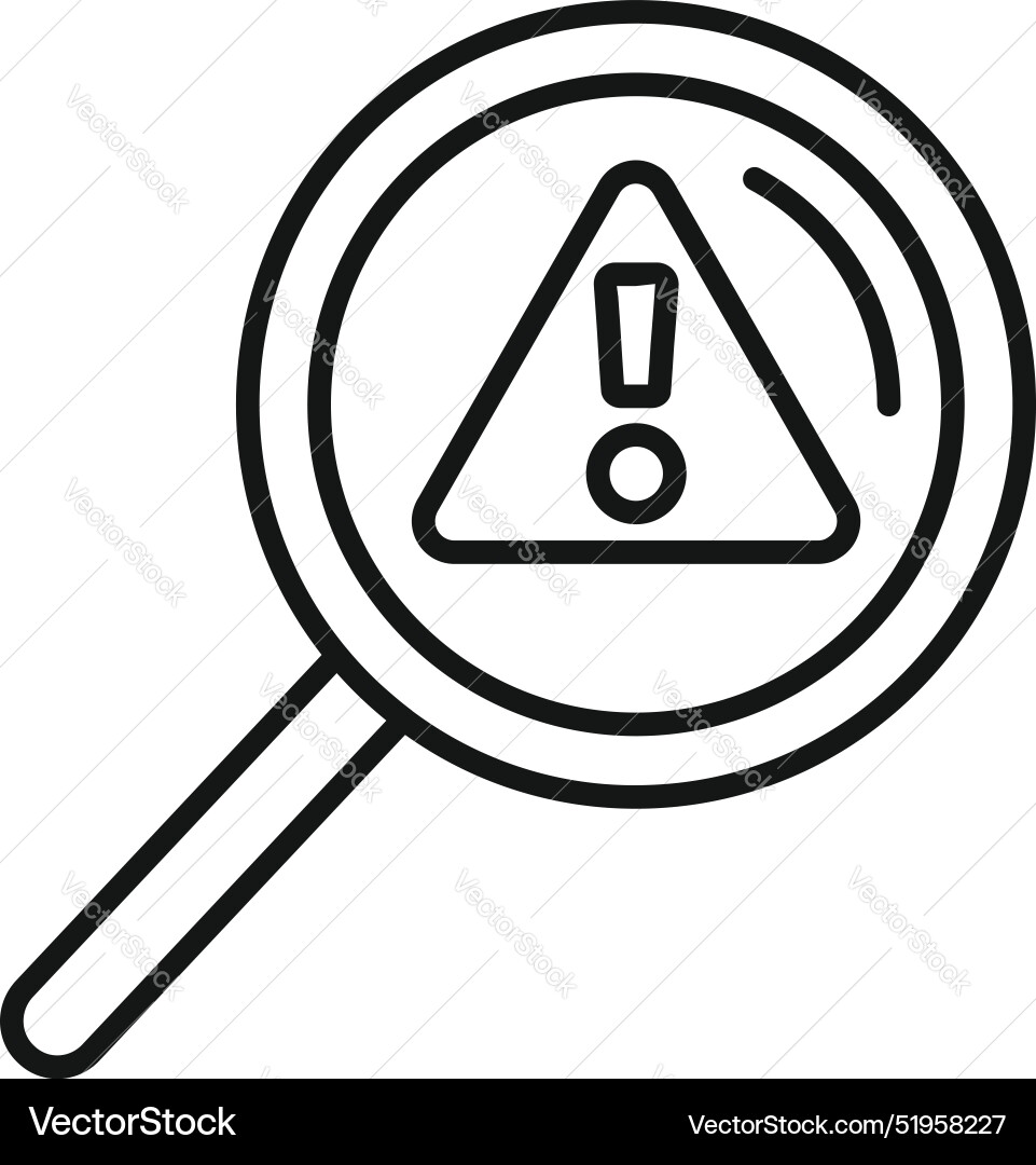 Magnifying glass showing warning sign searching Vector Image