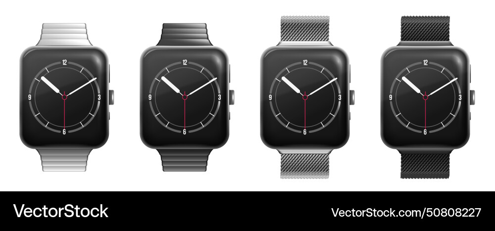 Smart watch collection with hands on black screen Vector Image